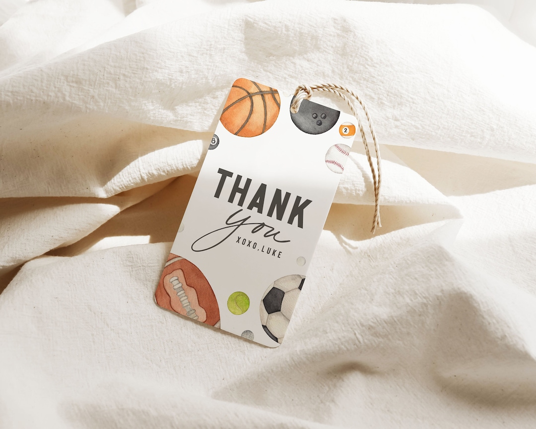 Sports Balls Favor Tag, Sports Birthday Thank You Tag, Basketball ...