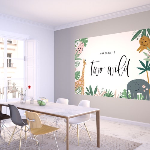 Two Wild Backdrop Safari Banner Boy 2nd Birthday Jungle - Etsy