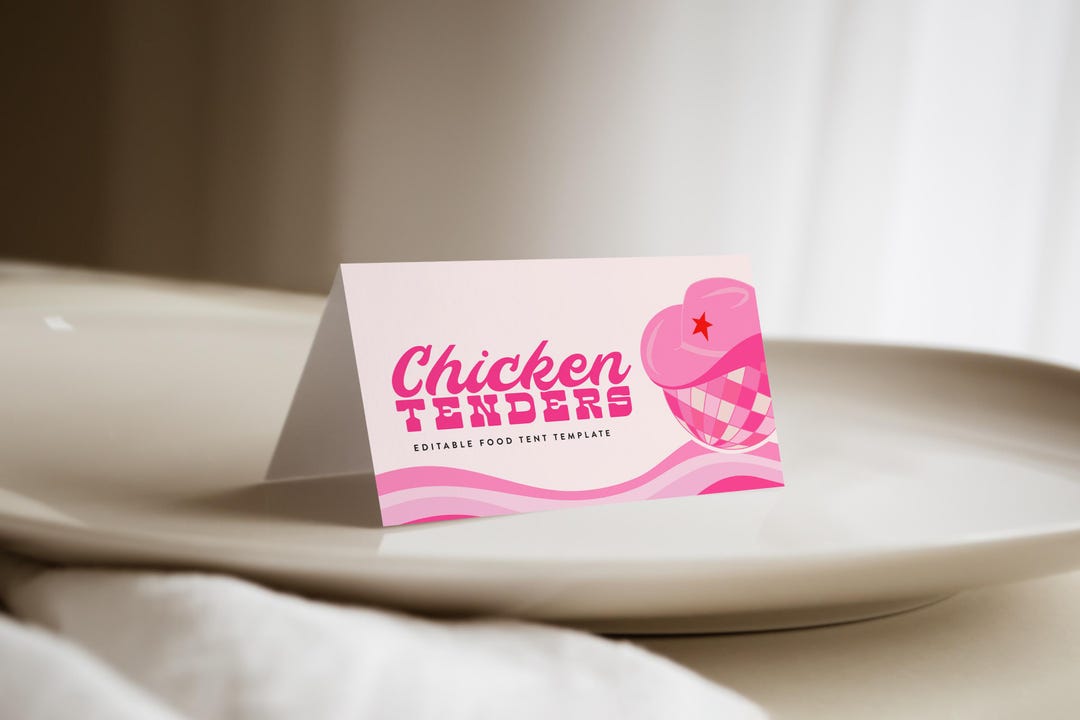 Disco Cowgirl Food Card Template Digital Girl Rodeo Food Tents, Pink ...