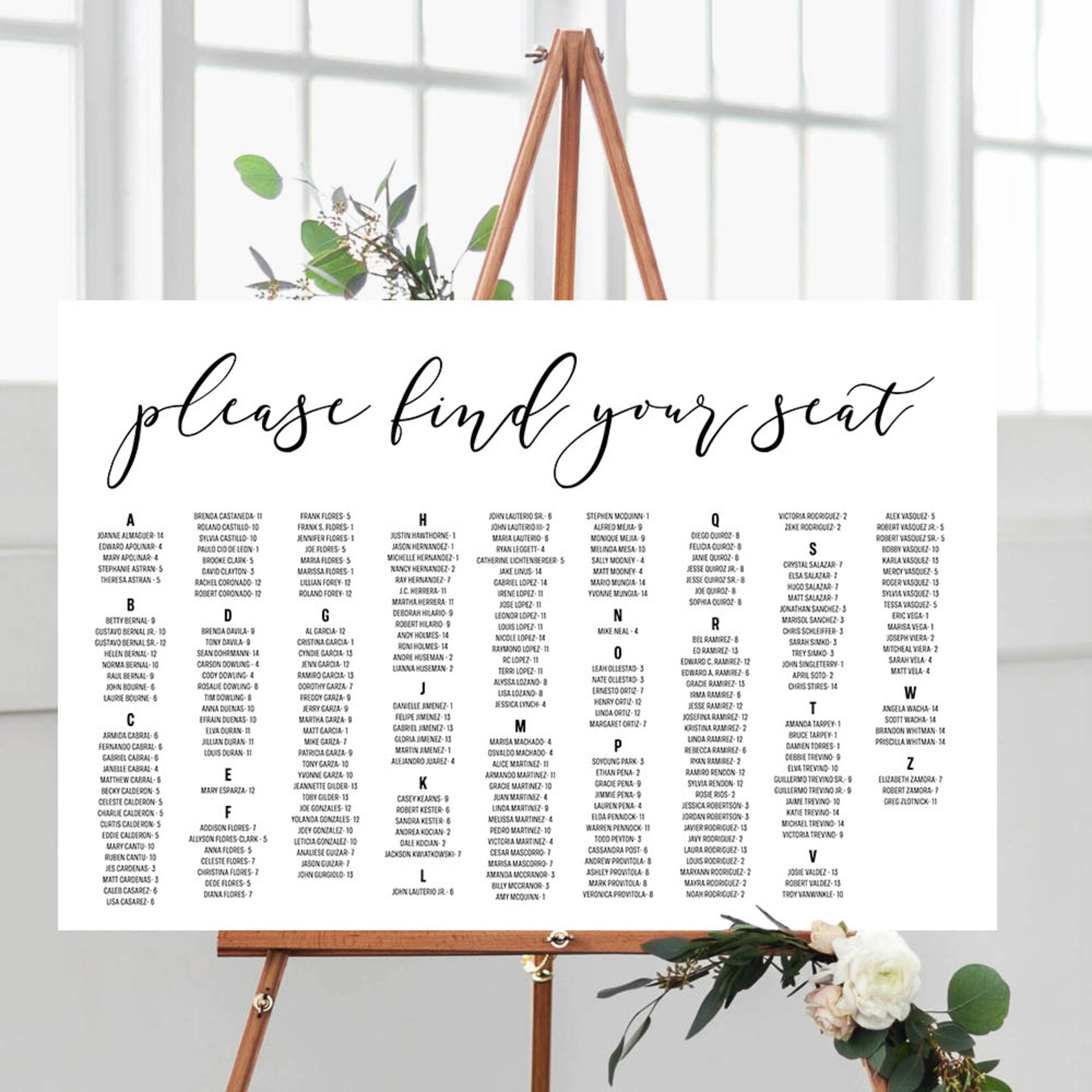 Wedding Seating Chart Template Alphabetical