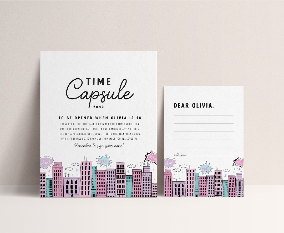 Girl Superhero Time Capsule: Birthday Party Decor (digital Editable ...