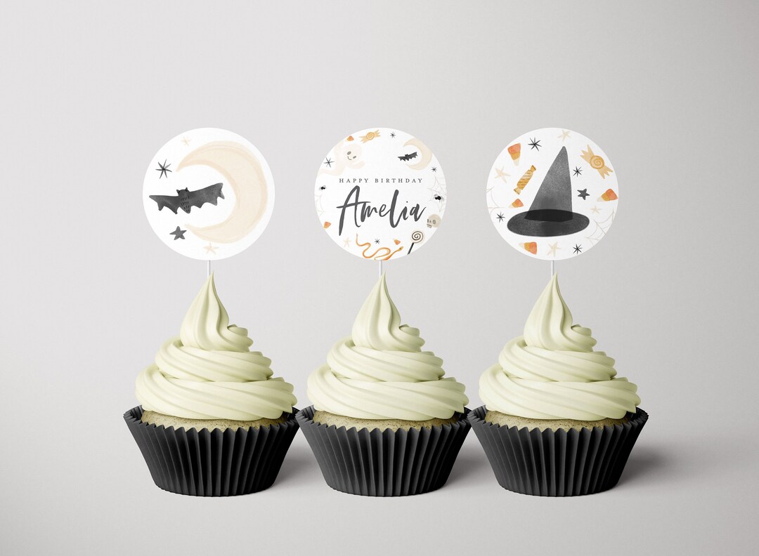 Halloween Birthday Cupcake Toppers: Spooky Party Decorations (INSTANT ...