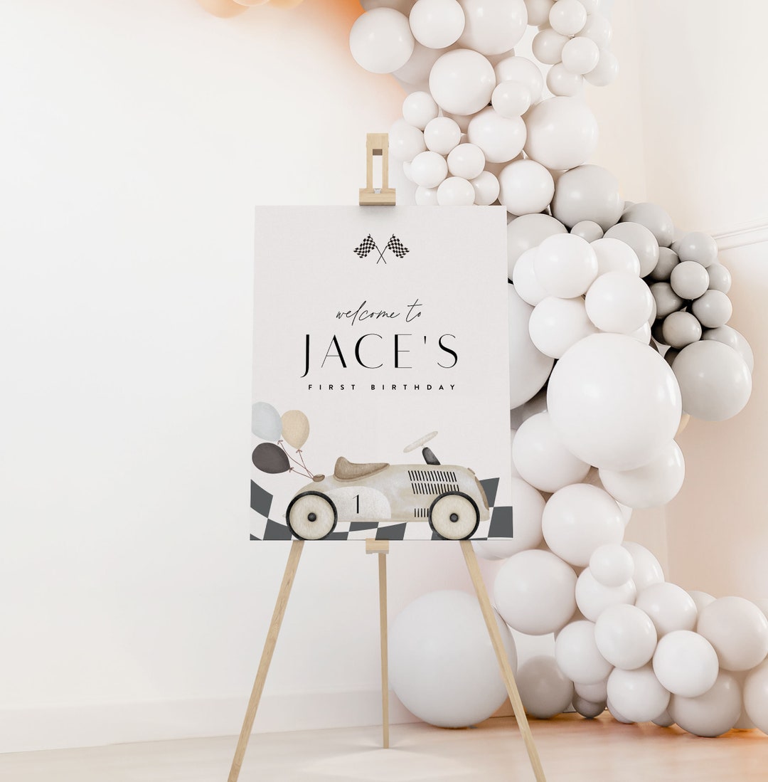 Vintage Race Car Birthday Welcome Sign: Editable Template (digital ...