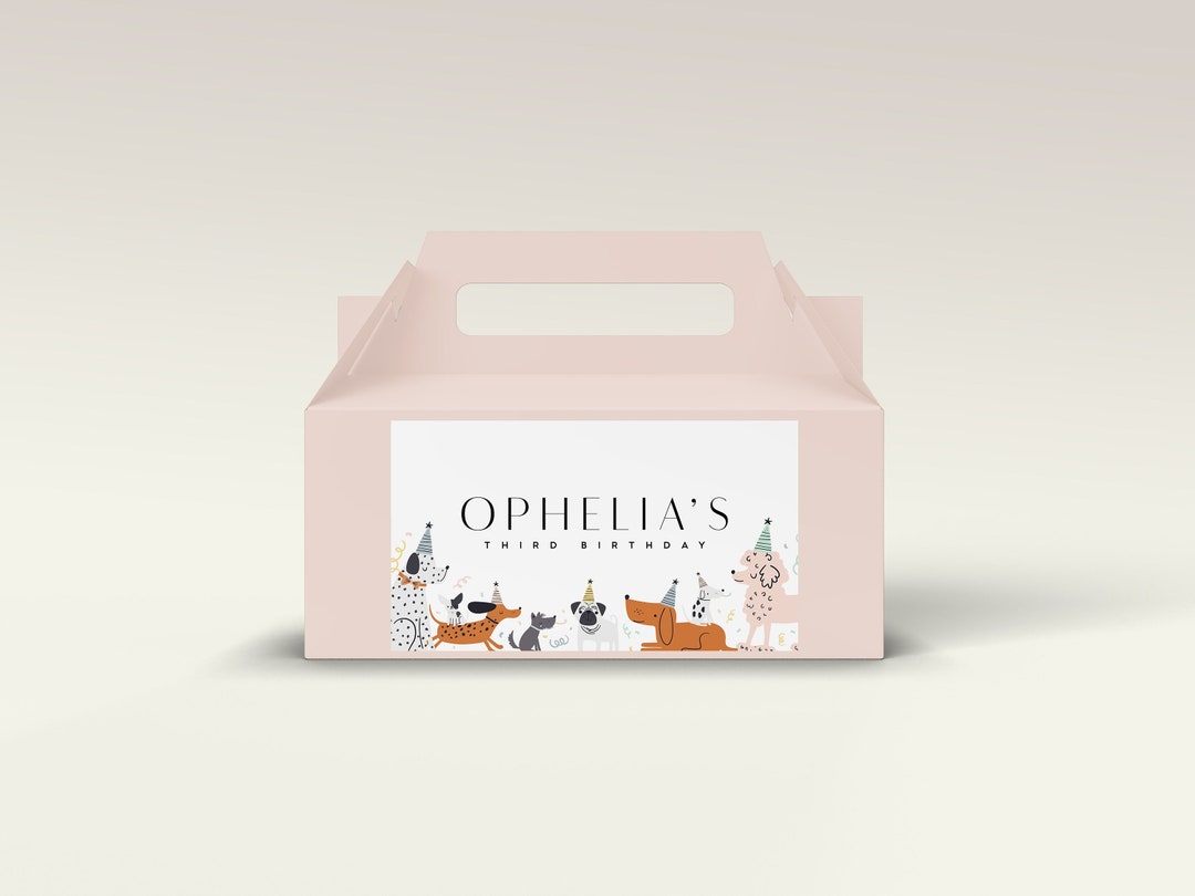 Dog Favor Box Label Template, Puppy Party Gable Label, Modern Dog Theme ...