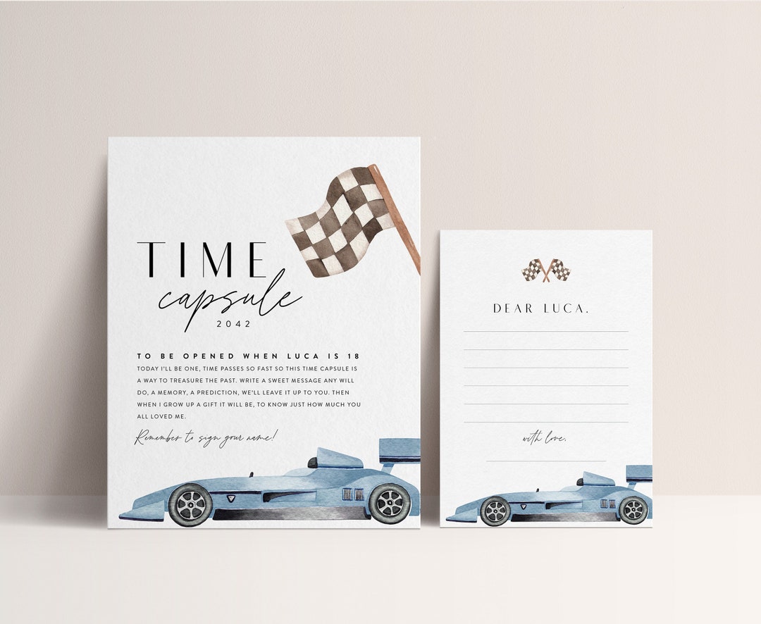 Race Car Birthday Time Capsule, Two Fast, Fast One, Blue Race Car ...