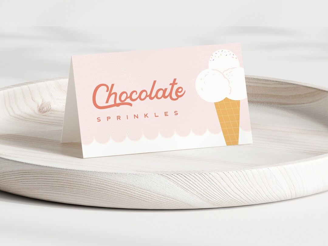 Editable Ice Cream Food Cards, Ice Cream Social Birthday Party Food ...