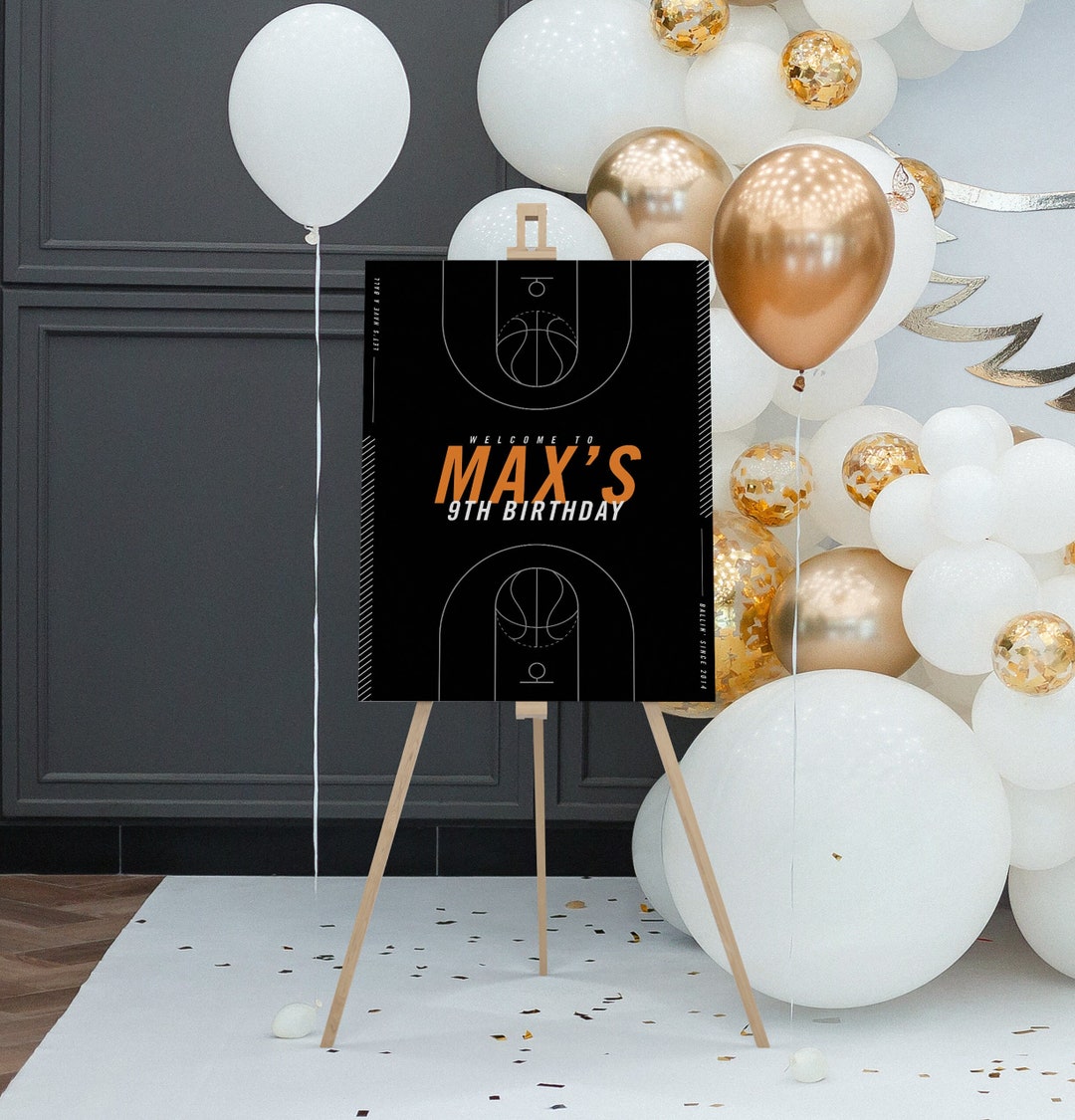 Basketball Party Welcome Sign Template, Modern Basketball Court Poster ...
