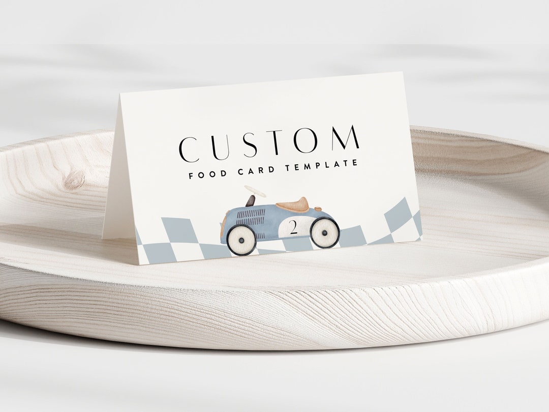 Vintage Blue Race Car Food Tent, Race Car Food Card Template, Fast One ...
