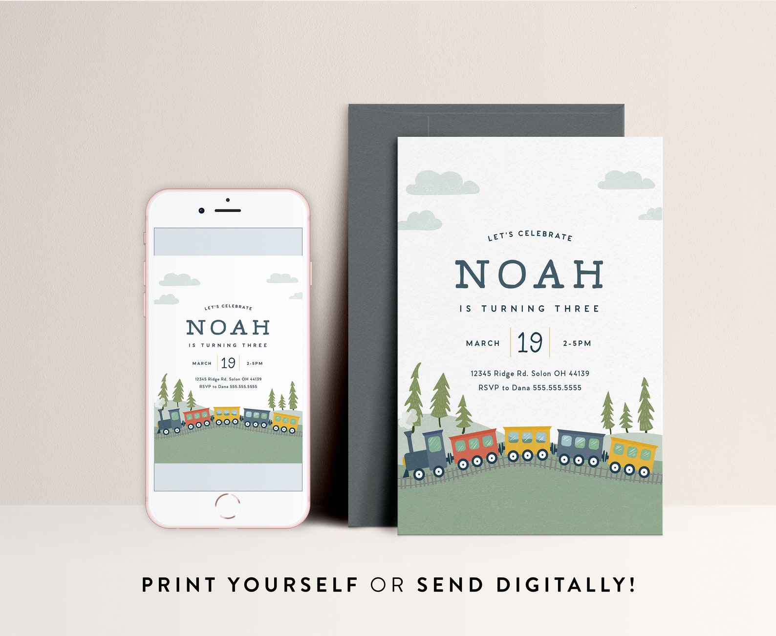 Train Birthday Invitation Modern Train Invitation Editable - Etsy