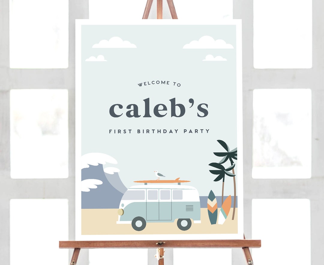 Modern Welcome Sign, Editable Surf Birthday Decorations, Beach Surfing ...