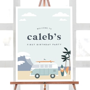 Modern Surf Party Signs, Editable Surf Birthday Decorations, Beach ...