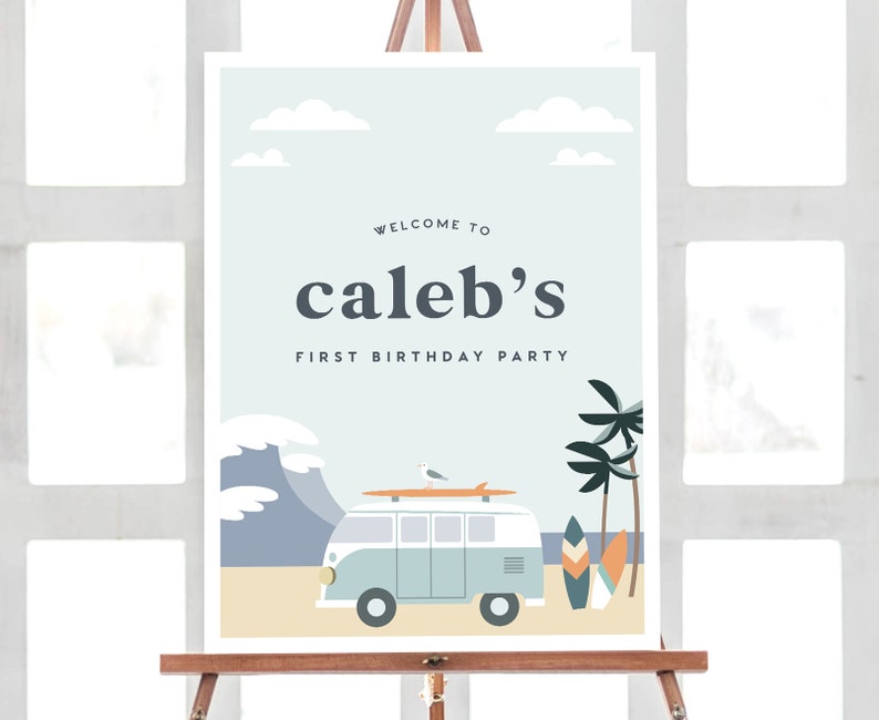 Modern Welcome Sign Editable Surf Birthday Decorations Beach | Etsy