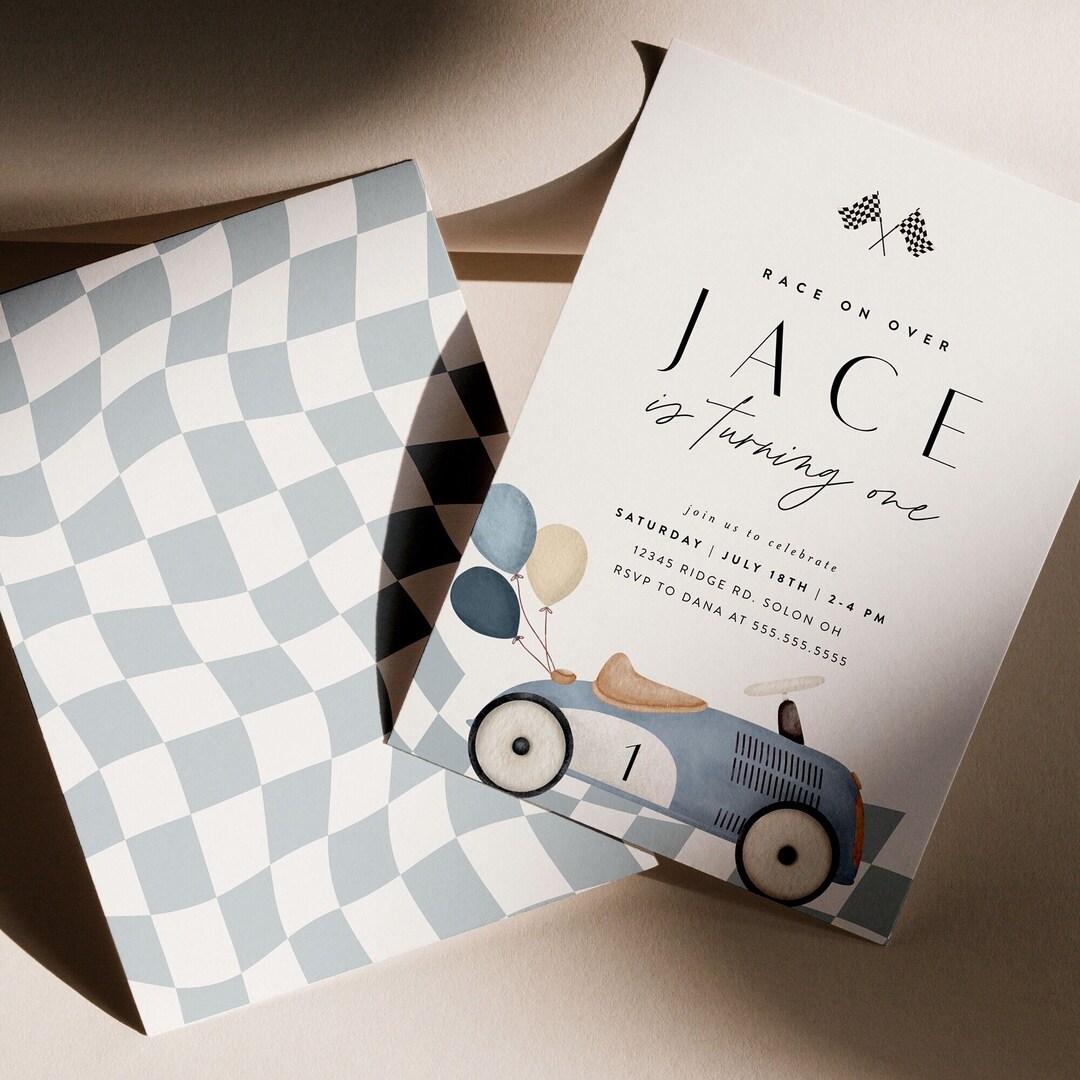 Vintage Blue Race Car Birthday Invitation (digital Template) - Etsy
