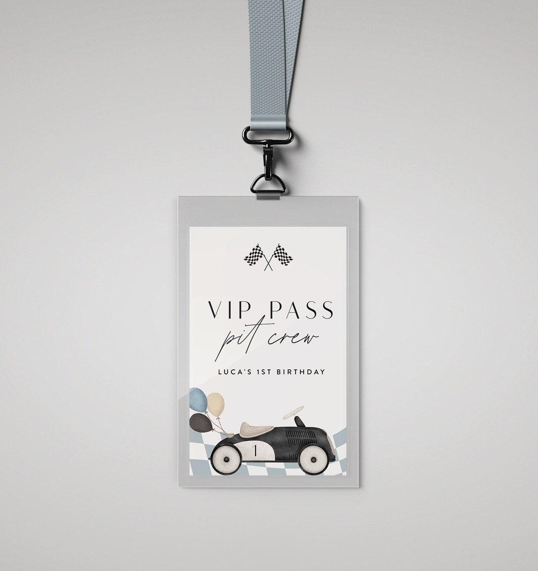 Vintage Race Car VIP Pass Template, Race Car Birthday, Fast One, Two ...