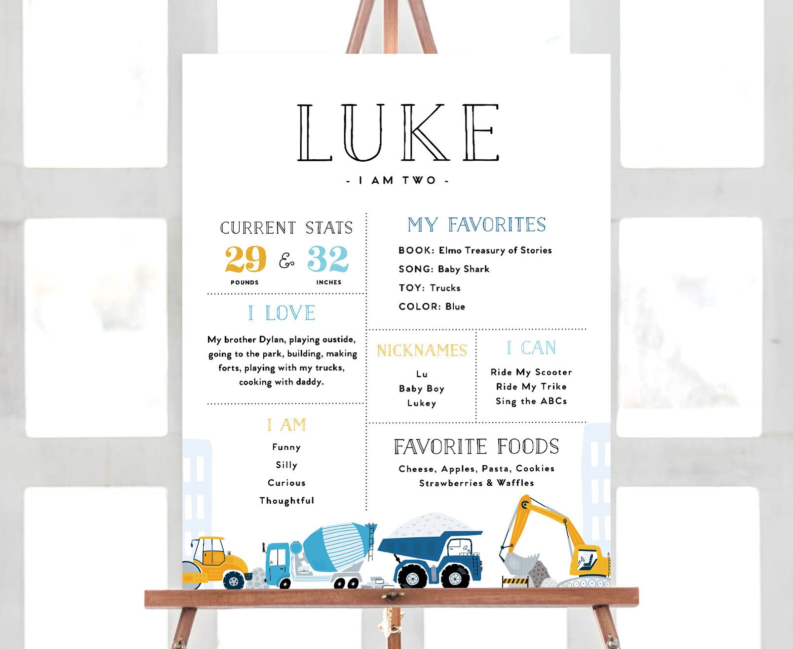 Construction Birthday Milestone Board: Editable Truck Sign (instant ...