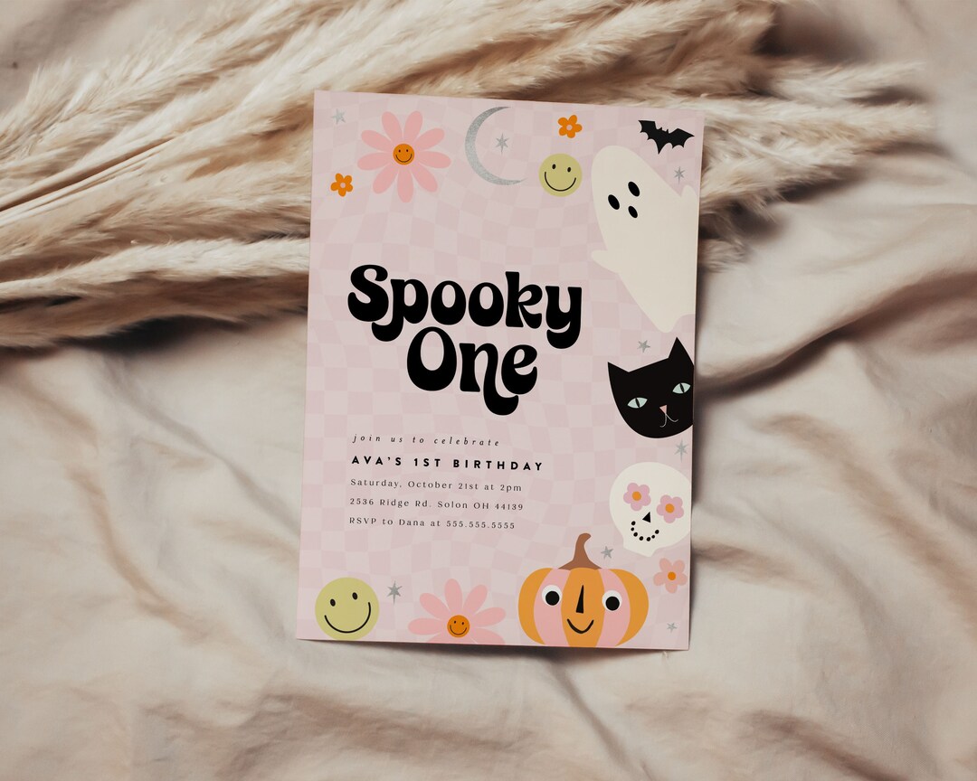 Spooky One Invitation Template, Girl First Halloween Birthday ...