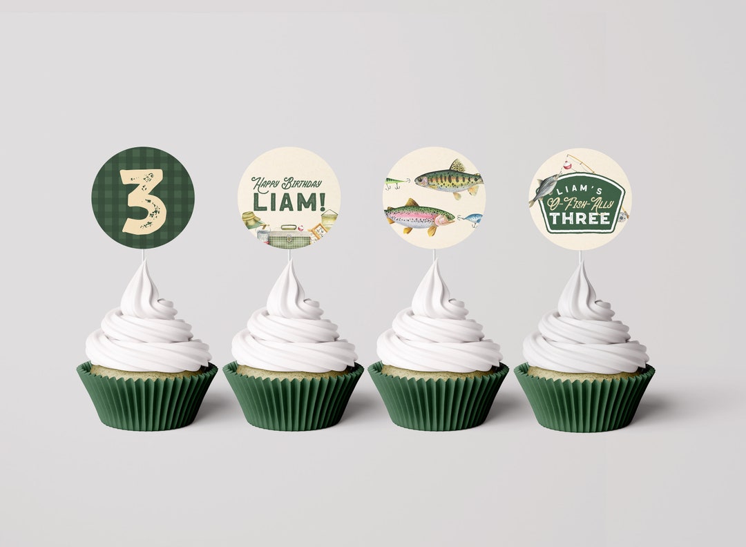 Fishing Birthday Cupcake Topper Template (digital Editable Instant ...