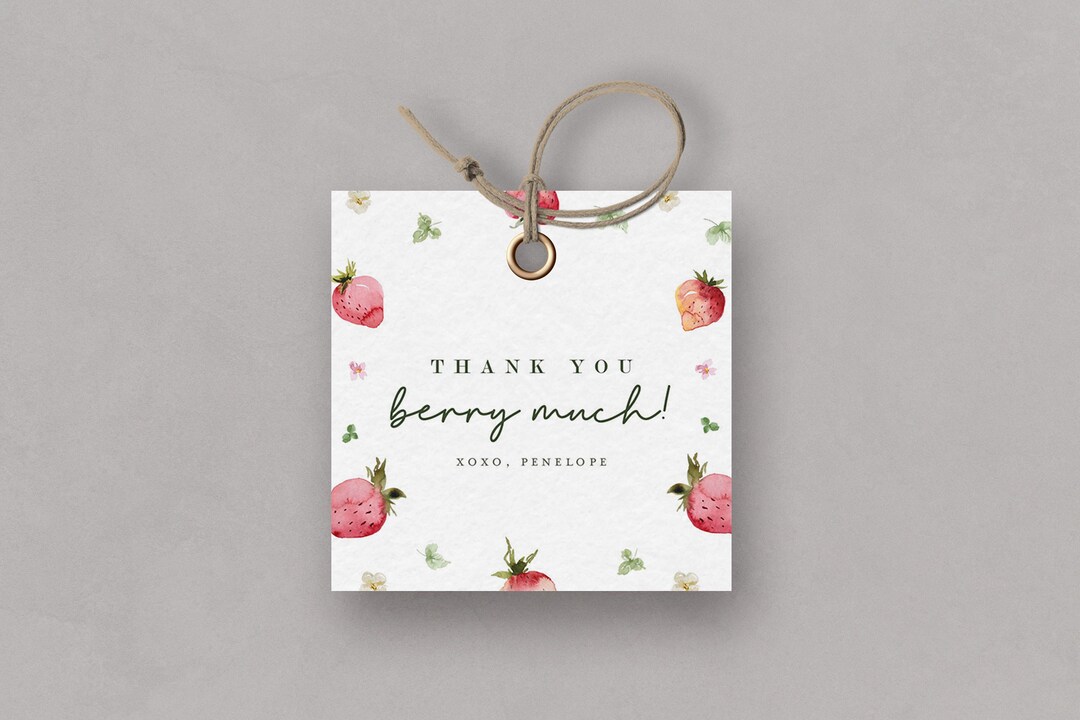 Strawberry Favor Tag, Berry First Birthday, Editable Strawberry Party ...