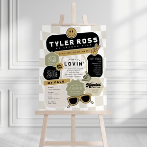 Checkered Smiley Face Welcome Sign Template Rad Birthday Stickers Retro ...