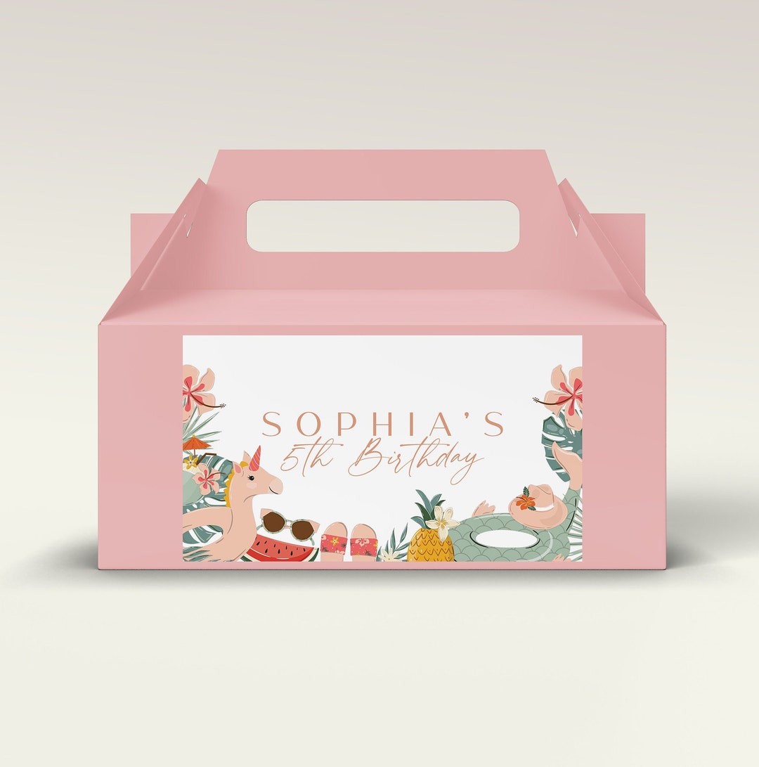 Pool Party Gable Box Label Template: Tropical Birthday (digital ...