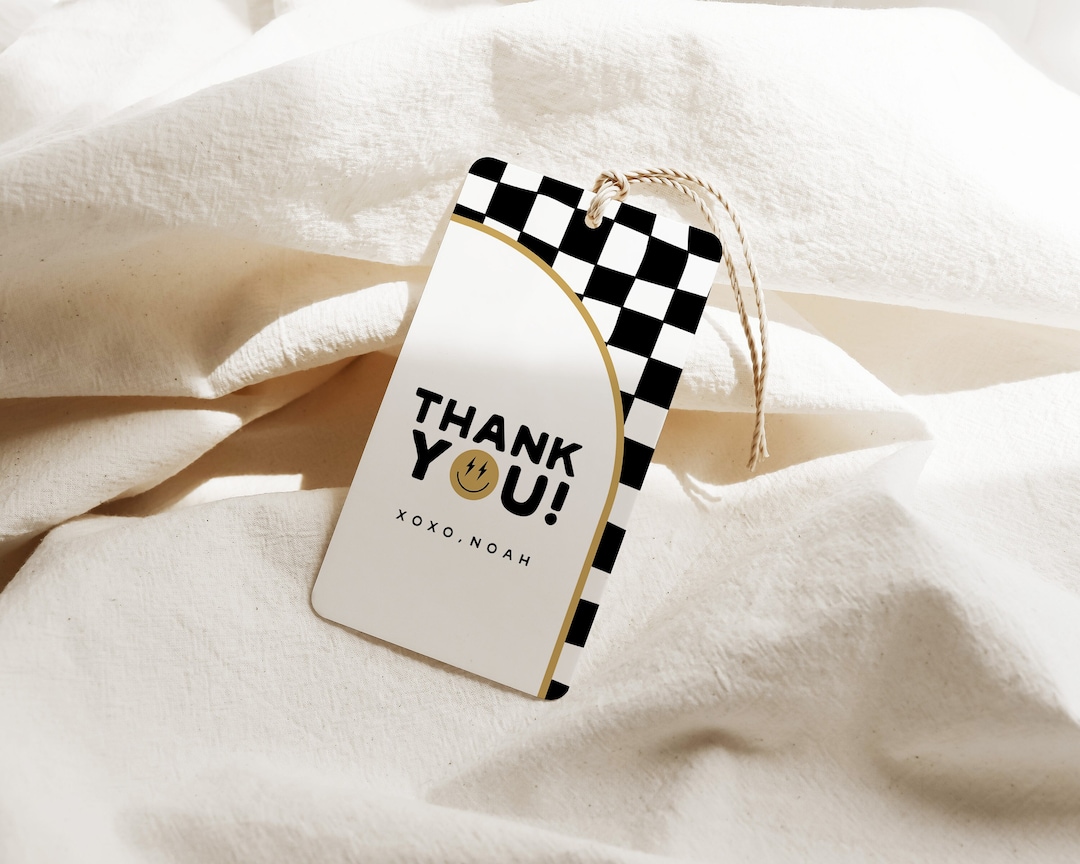 Smiley Face Checkered Favor Tag Template ANY AGE Retro Editable Digital ...