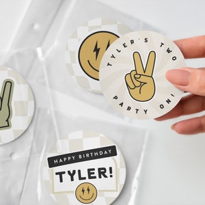 Checkered Smiley Face Sign Template Rad Birthday Stickers Retro ...