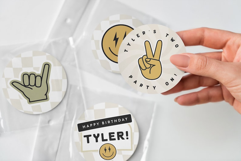 Checkered Smiley Face Favor Tag Template Rad Birthday Retro - Etsy