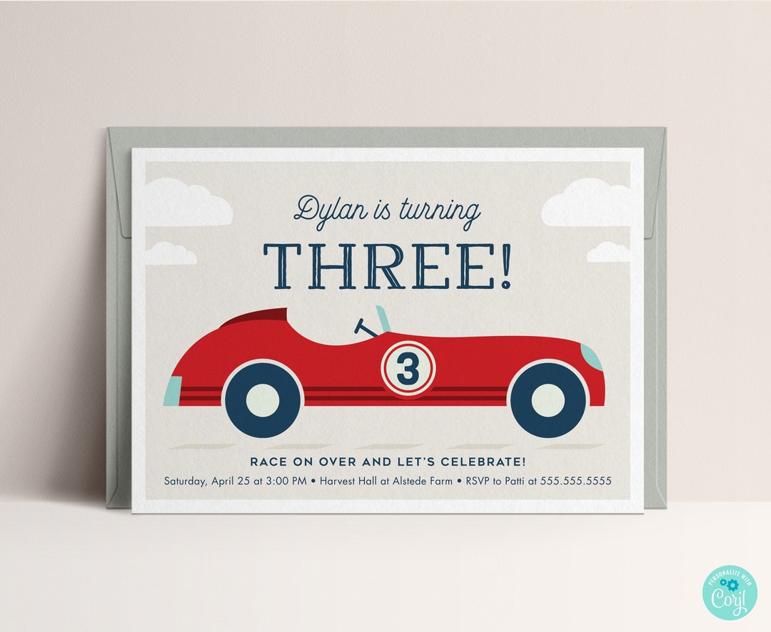 Car Birthday Invitation, Vintage Car Invitation, Boys Birthday Party ...