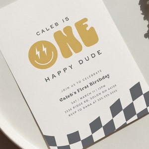 One Happy Dude Birthday Invitation Smiley Face Invitation Retro One ...