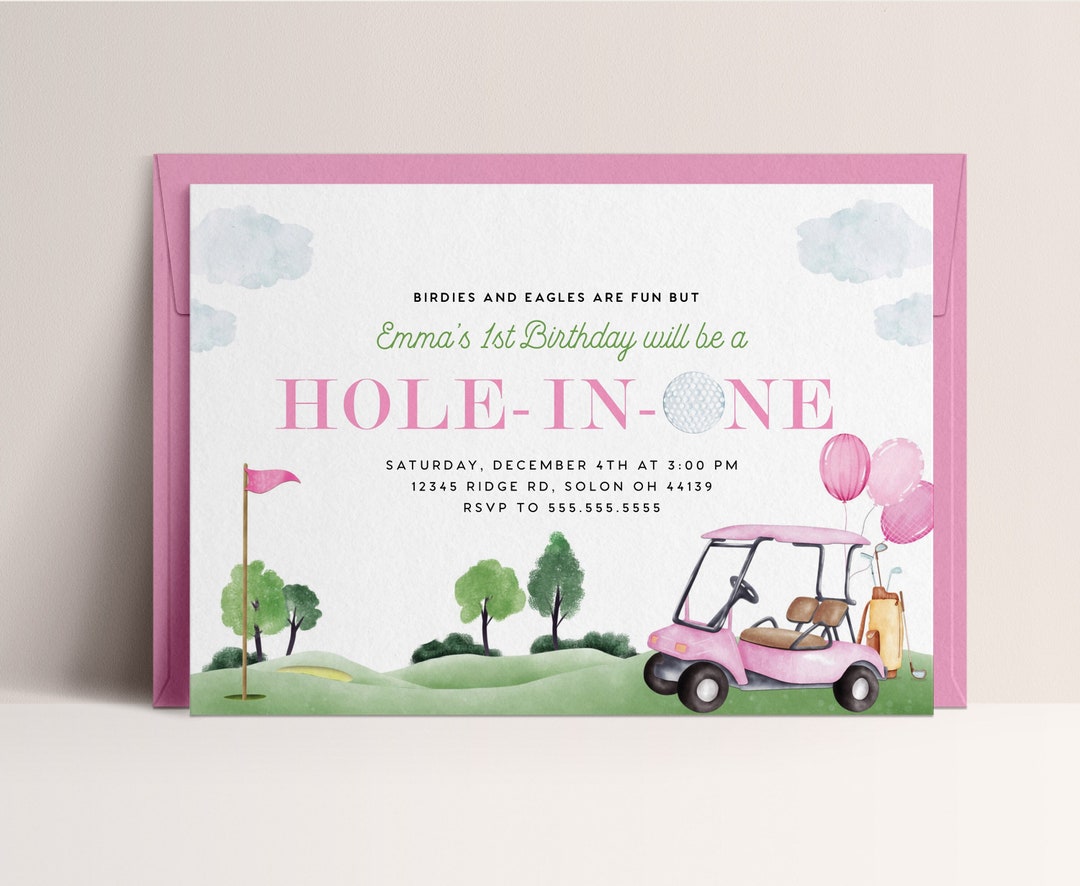 Girl Golf First Birthday Invitation, Editable Hole in One Invitation ...