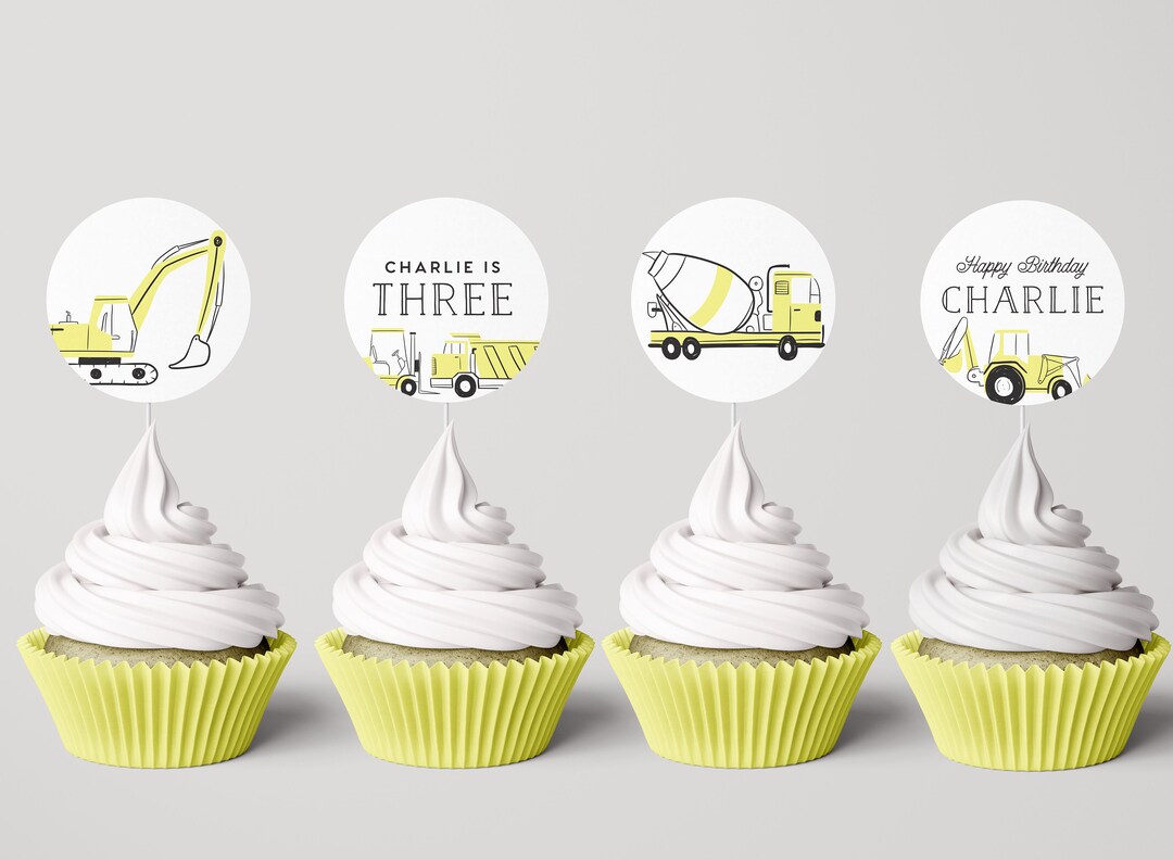 Construction Trucks Toppers, Modern Construction Cupcake Topper ...