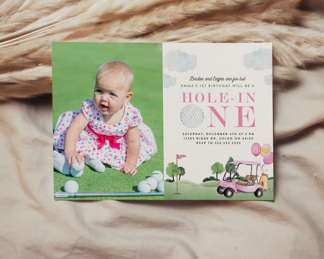 Girl Golf First Birthday Invitation: Hole in One (editable, Instant ...