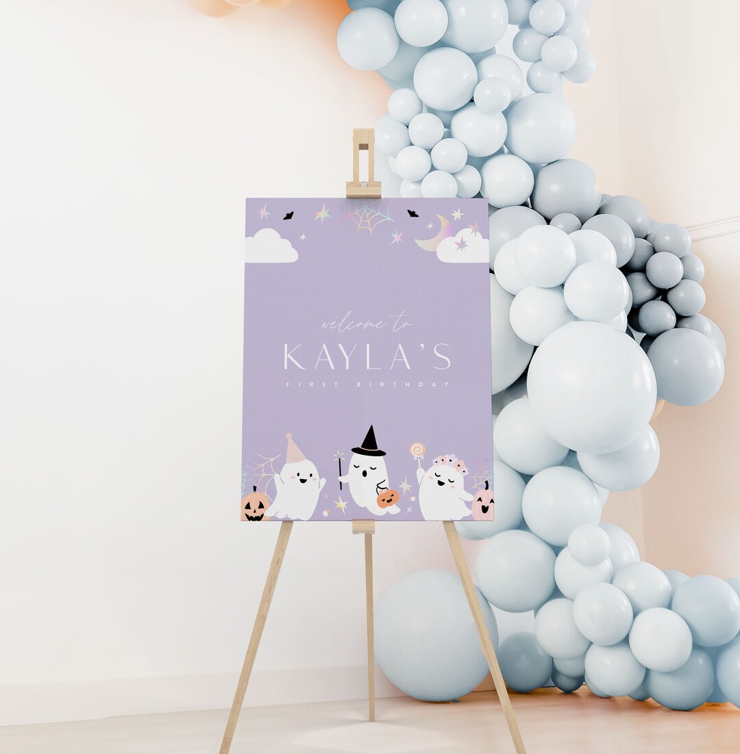 Little Boo Welcome Sign Template, Girl Halloween Birthday, Ghost Party ...