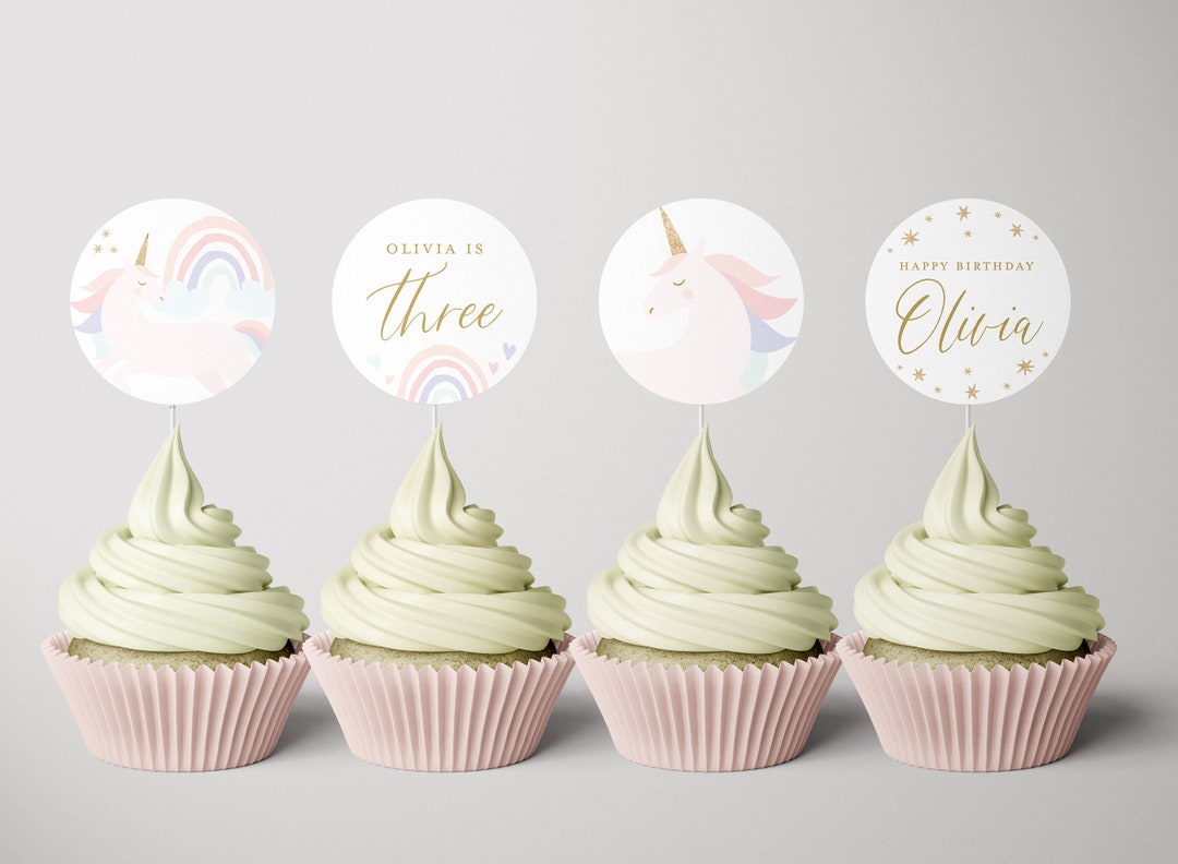 Unicorn Birthday Cupcake Toppers: Modern Party Decor (INSTANT DOWNLOAD ...