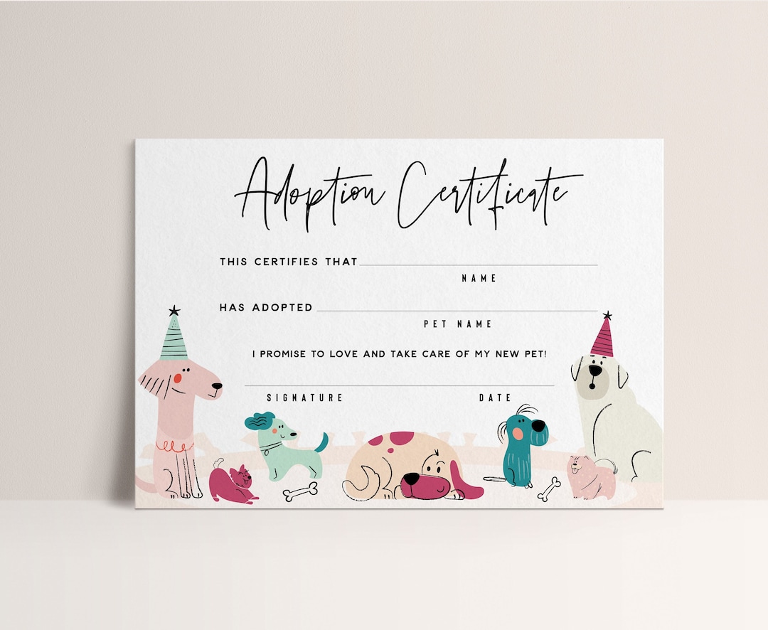 Dog Adoption Certificate, Puppy Party, Girl Dog Birthday Pet Adoption ...