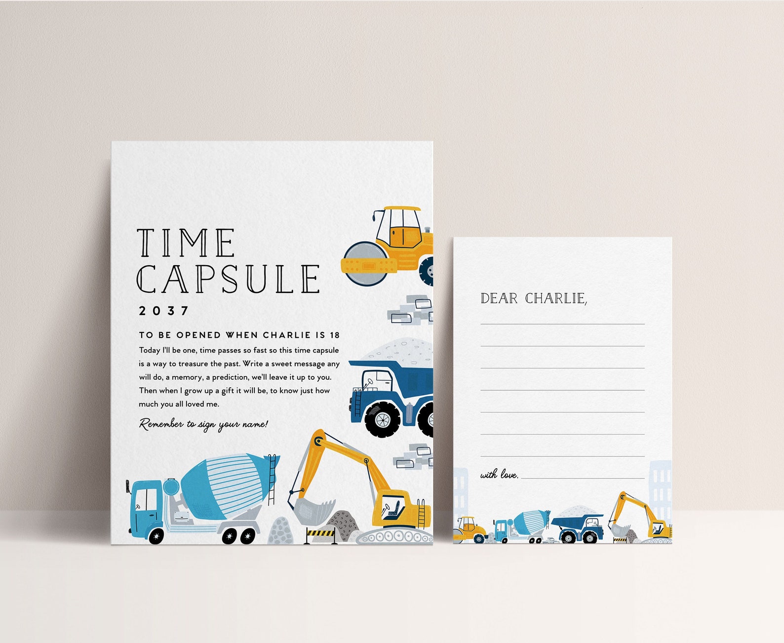 Construction Birthday Time Capsule, Construction Site, Excavator, Dump ...