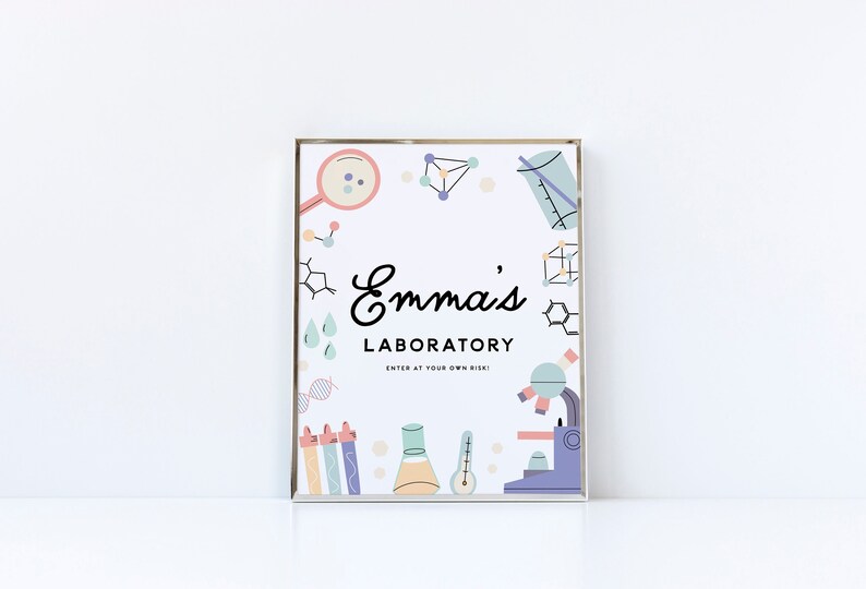 Editable Science Party Signs Girl Mad Scientist Modern - Etsy