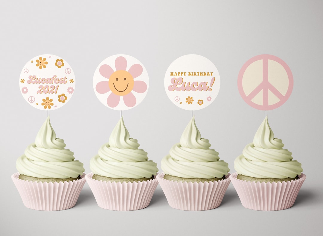 Groovy Birthday Cupcake Toppers, Festival Birthday, Hippie Flower Child ...