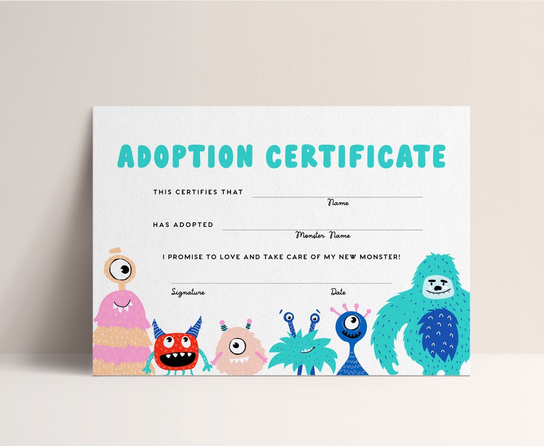 Monster Adoption Certificate, Little Monsters Invitation, Modern ...