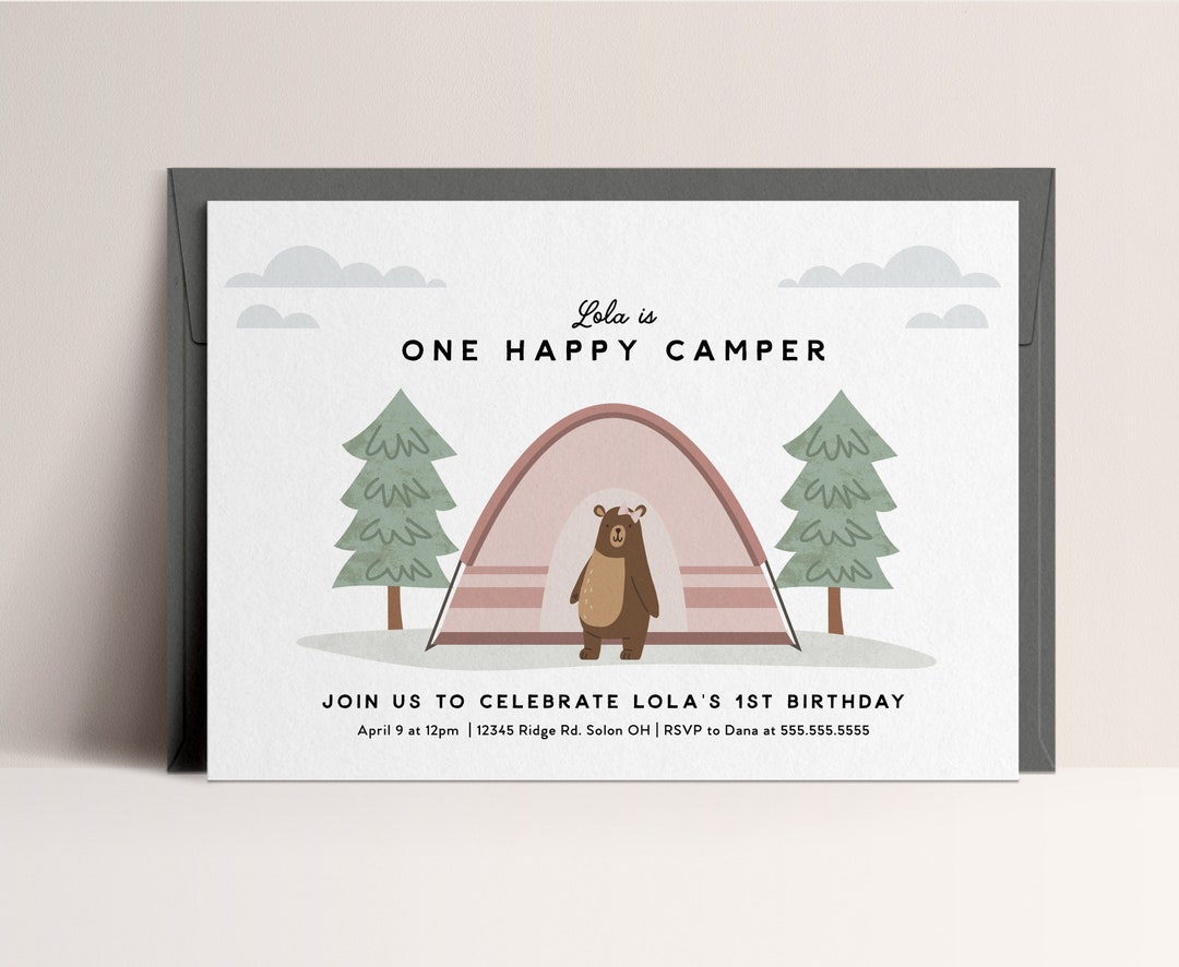 Editable Happy Camper Girl Birthday Invitation (instant Download) - Etsy