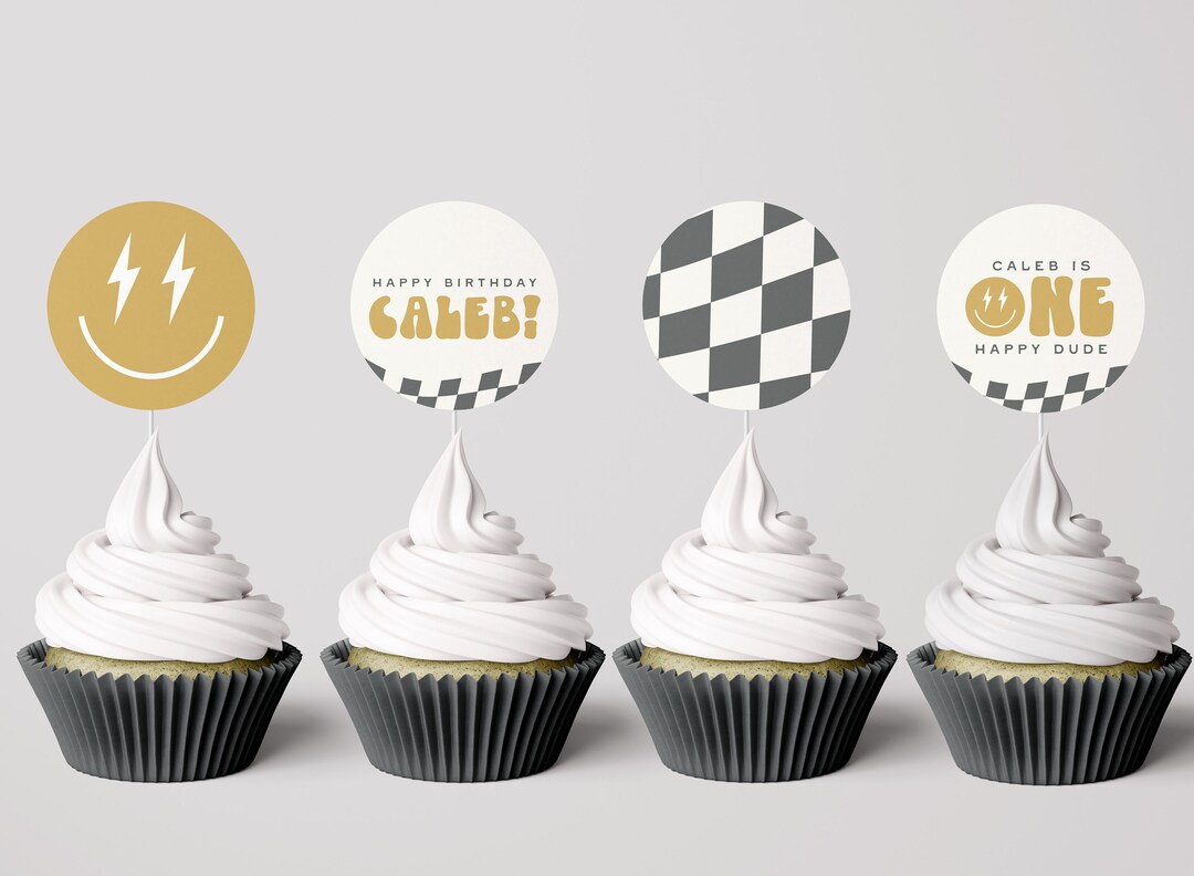 One Happy Dude Birthday Toppers, Retro One Happy Dude Stickers, One Rad ...