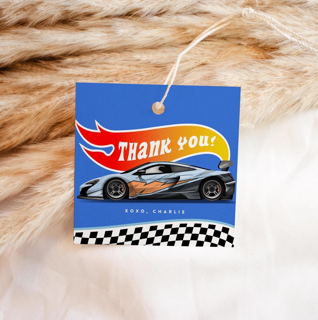 Hot Cars Wheels Birthday Favor Tag Template, Race Car Thank You Tag ...