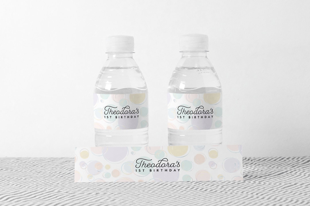 Bubbles Birthday Water Bottle Label: Pastel Pop Party (digital Template ...