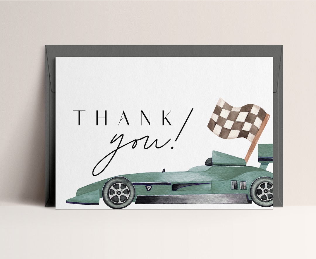 Race Car Thank You Card: Green Watercolor Design (digital Template) - Etsy