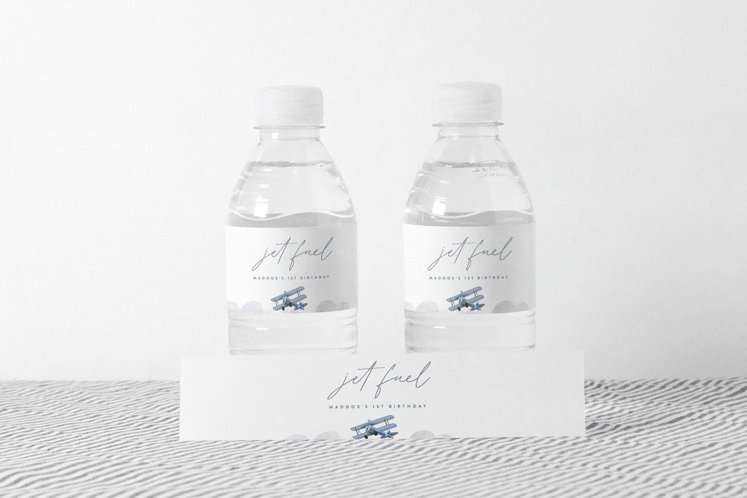 Airplane Water Bottle Label, Modern Plane Design, Vintage Airplane ...