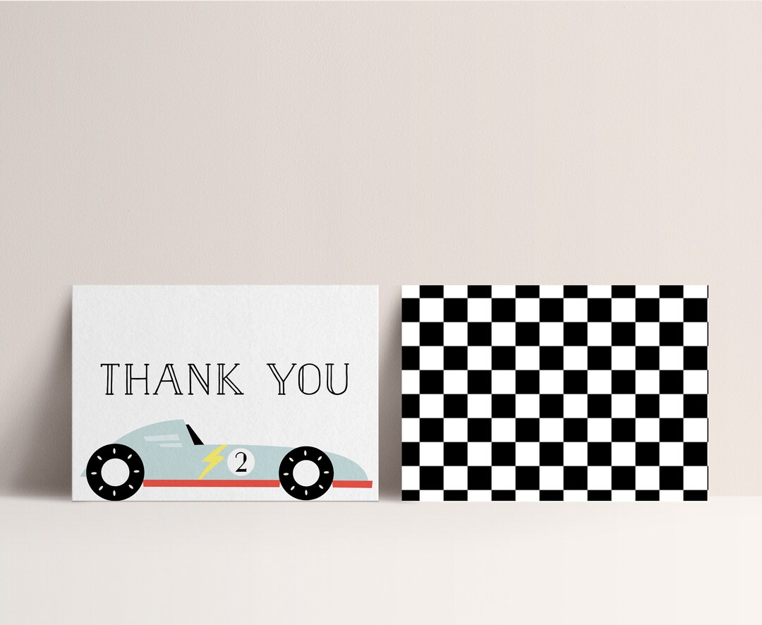Race Car Thank You Card, Vintage Race Car Thank You, Two Fast Thank You ...