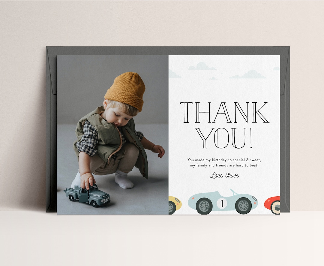 Race Car Thank You Card, Vintage Car Photo Thank You Card, Editable ...