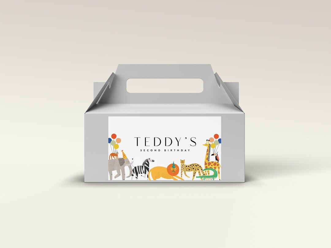 Party Animals Favor Box Label Template, Safari, Elephant, Jungle ...