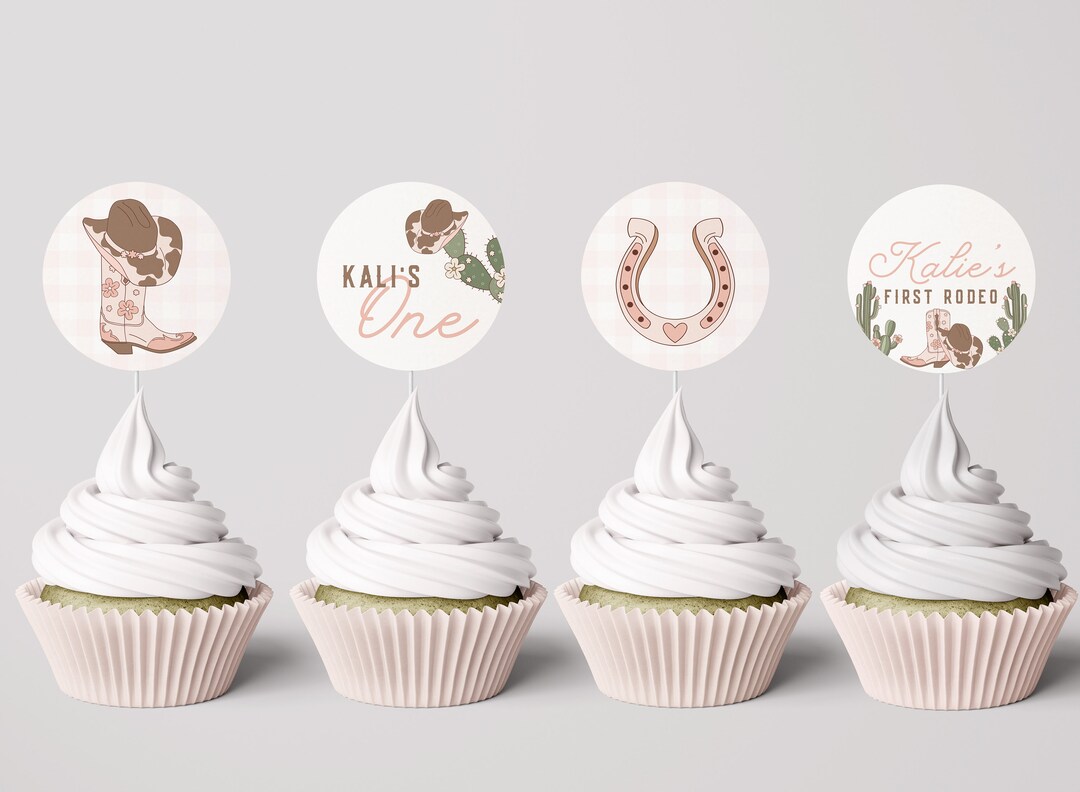 Editable First Rodeo Cupcake Toppers: Cowgirl Birthday (instant ...