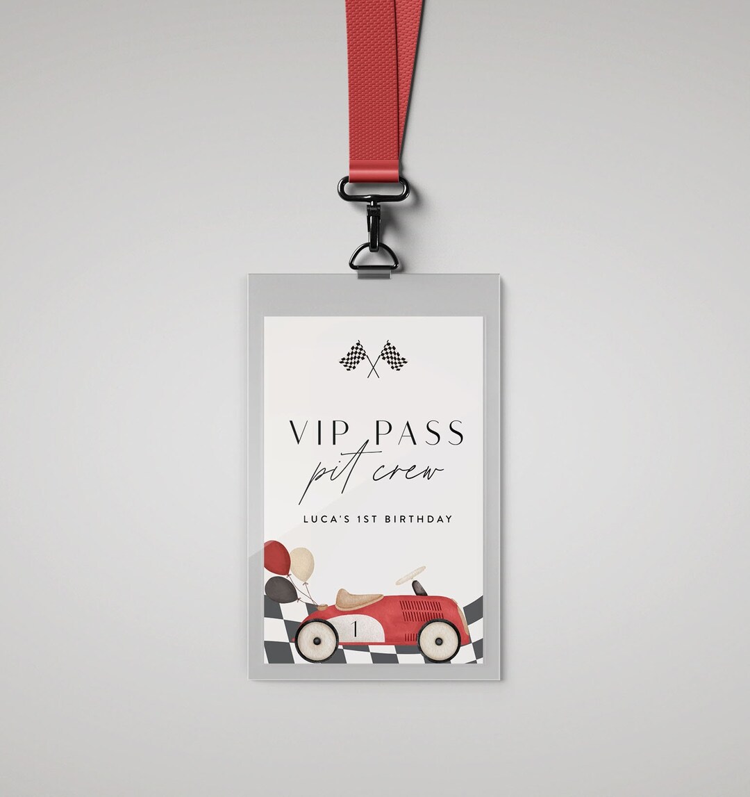 Vintage Red Race Car VIP Pass: Birthday Party Template (digital ...